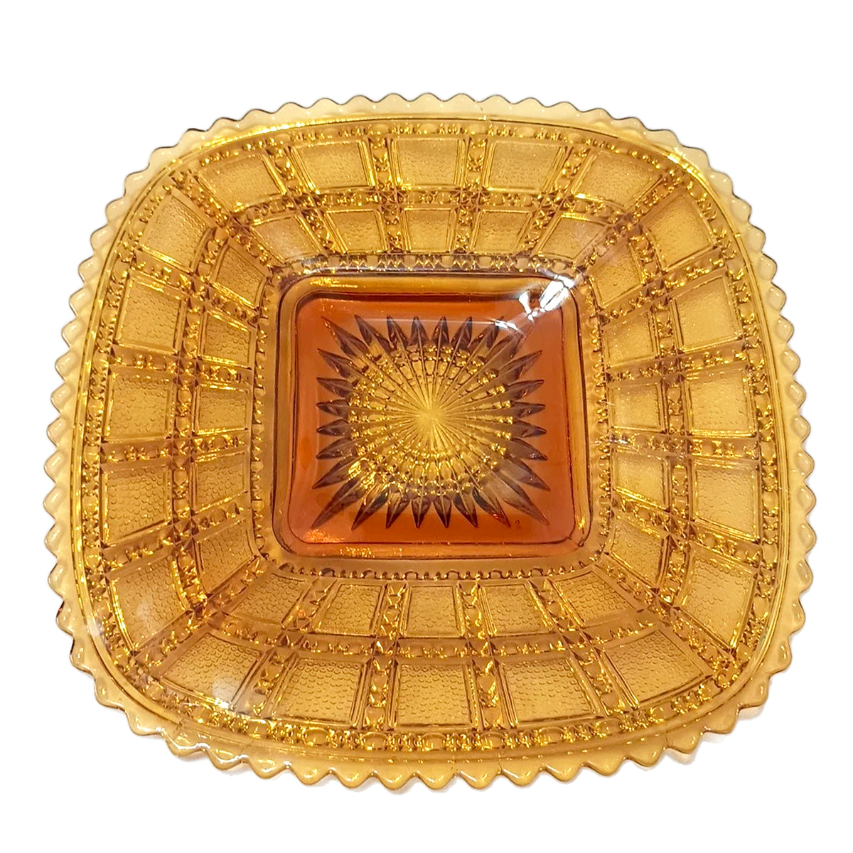 Vintage Amber Beaded Block Square Glass Plate Imperial Glass-Ohio ...