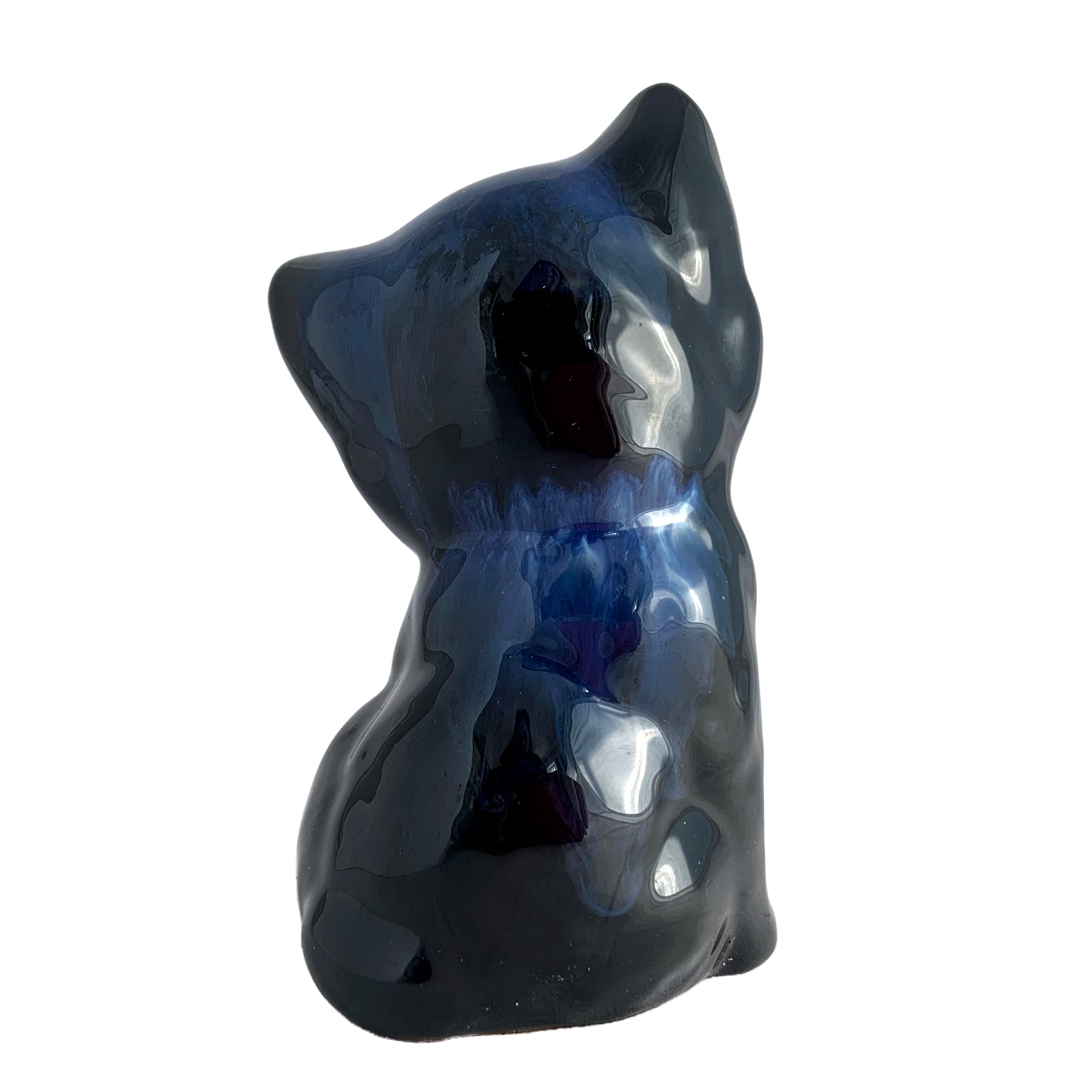 Vintage Blue Drip Glaze Redware Cat Figurine, Blue Mountain Pottery, C ...