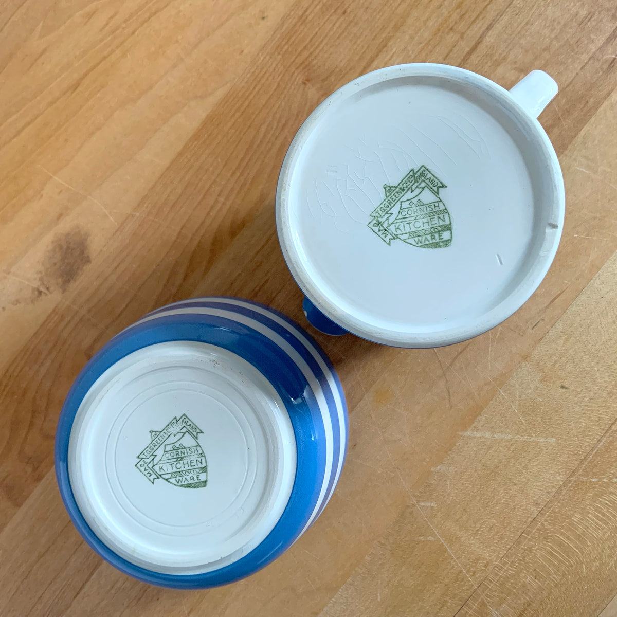 Vtg Blue Striped Cornish Kitchen Ware Creamer Sugar TG Green England ...