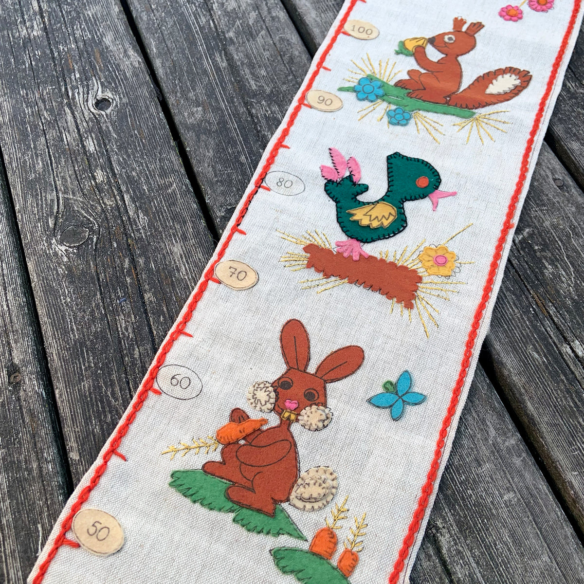 Vintage Child Growth Chart Hand Embroidered and Appliqued Natural Line ...