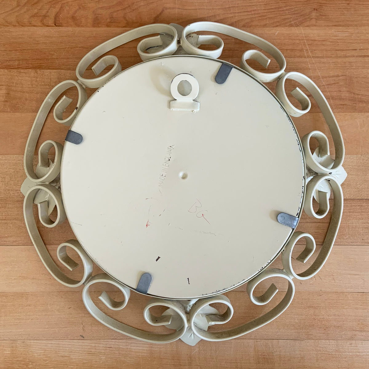 Vintage Round Mirror, Cream Wrought Iron Scrolls Leaves Frame England ...