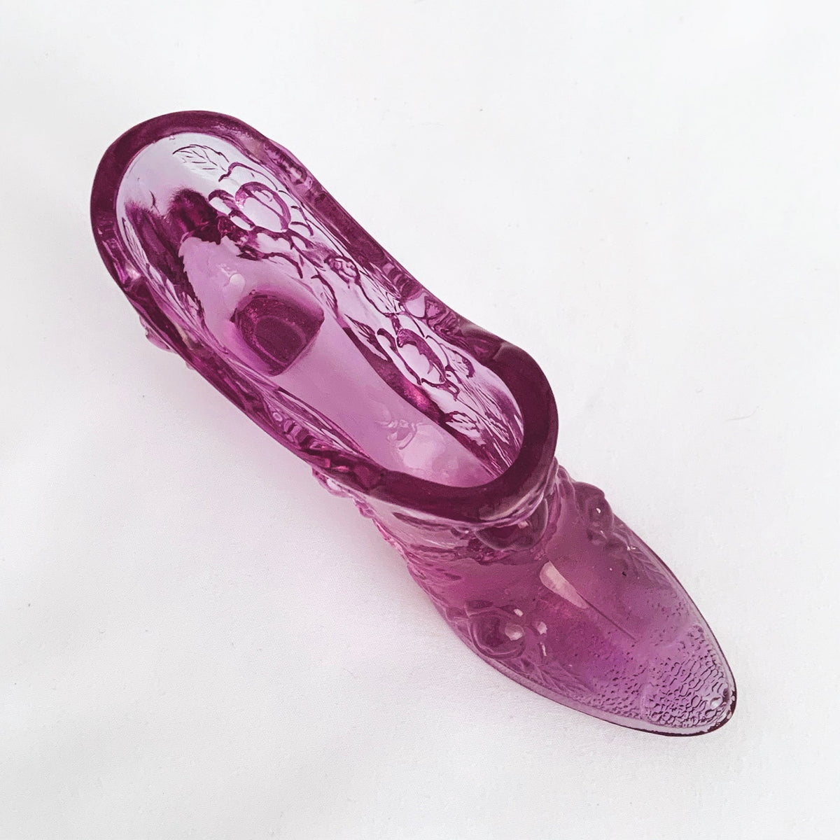Vintage Pink Pressed Glass Victorian Slipper Shoe w/ Cabbage Roses, Fe ...